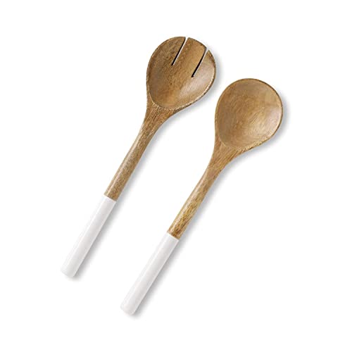 Folkulture Salad Servers or Salad Tongs, Wooden Utensils for Serving Salad, Salad Forks or Salad Tongs for Serving, Salad Sling, 12-inch Spoon and Fork Set, Mango Wood, White