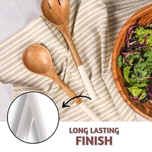 Folkulture Salad Servers or Salad Tongs, Wooden Utensils for Serving Salad, Salad Forks or Salad Tongs for Serving, Salad Sling, 12-inch Spoon and Fork Set, Mango Wood, White