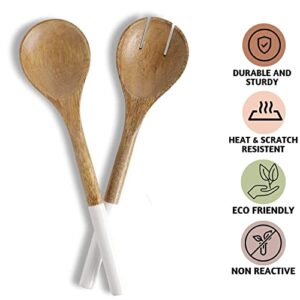 Folkulture Salad Servers or Salad Tongs, Wooden Utensils for Serving Salad, Salad Forks or Salad Tongs for Serving, Salad Sling, 12-inch Spoon and Fork Set, Mango Wood, White