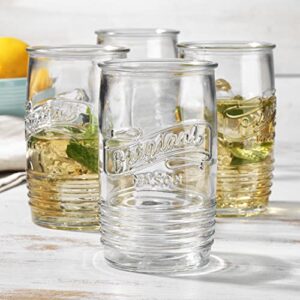 glaver's glass tumbler drinking glasses set of 4 – genuine artisan-made vintage italian original mason – elegant 20 oz clear tumbler glassware set for refreshing drinks, beverages, iced tea.