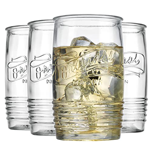 Glaver's Glass Tumbler Drinking Glasses Set of 4 – Genuine Artisan-Made Vintage Italian Original Mason – Elegant 20 Oz Clear Tumbler Glassware Set for Refreshing Drinks, Beverages, Iced Tea.