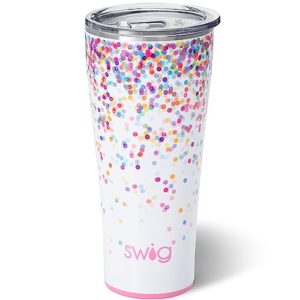 swig life xl 32oz tumbler, insulated coffee tumbler with lid, cup holder friendly, dishwasher safe, stainless steel, extra large travel mugs insulated for hot and cold drinks (confetti)