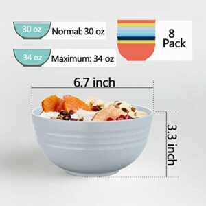 Homestockplus 34 Oz Large Soup Bowls, 8 Pieces Deep Cereal Bowls, Unbreakable Color Kitchen Bowl for Oatmeal, Ramen, Dessert, Snack, Light Weight BPA-Free Microwave Dishwasher Safe Bowls Set