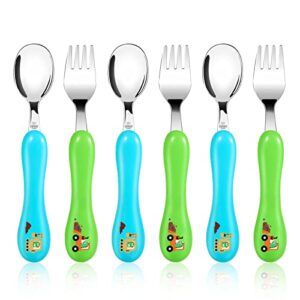 lehoo castle toddler fork and spoon, 6pcs toddler utensils kids silverware, safety stainless steel toddler fork spoon set, children flatware set, incudes 3 x spoons, 3 x forks (dinosaur)