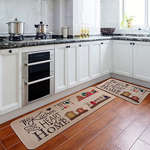 ZKZNsmart Kitchen Mats Set of 2 Non-Slip Washable Kitchen Floor Rugs with Rubber Backing Holiday Party-Profile Doormat for Home Kitchen