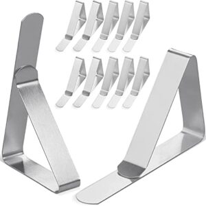 Clipra Tablecloth Clips [USA Based Brand] - 12 Pack Stainless Steel, Rust Proof Table Cloth Clips - Table Clips for Home, Restaurants, Picnic, Party, Dining Tables - Fits Up to 1.8 Inch Thick Tables