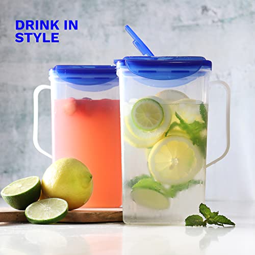 Pitcher 50 Oz. (Set of 2) Plastic Pitcher with Lid | Jug for Fridge | Juice Container with Lid | Iced Tea Pitcher | Airtight Pitcher with Spout Perfect for Lemonade, Water. BPA Free, Blue (Small)