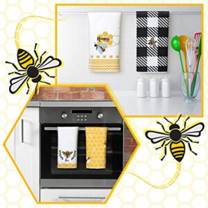 4 Pcs Bee Kitchen Towel Honey Bee Dish Towels Honeycomb Kitchen Towels Bee Bath Tea Towels Bee Hand Polyester Towel Bee Dish Cloths Absorbent for Kitchen Bathroom Home 16 x 24 Inches (Black, Bee)