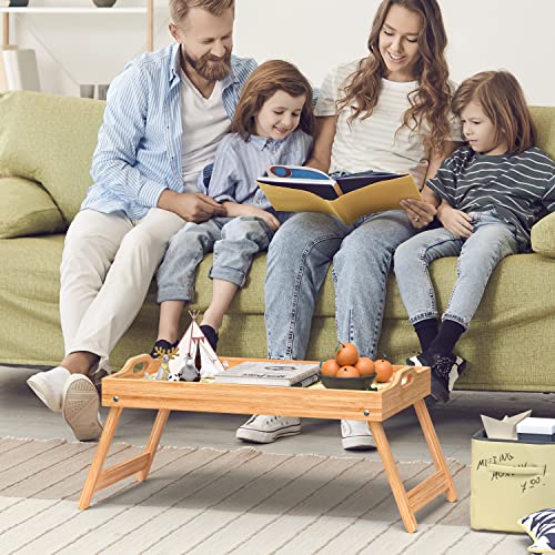 Bamboo Bed Tray Table, Breakfast Tray w/Removable Bamboo Mat & Folding Legs & Handles, Bed Trays for Eating & Reading…