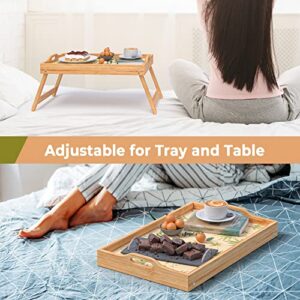 Bamboo Bed Tray Table, Breakfast Tray w/Removable Bamboo Mat & Folding Legs & Handles, Bed Trays for Eating & Reading…