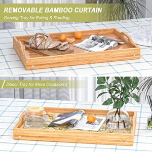 Bamboo Bed Tray Table, Breakfast Tray w/Removable Bamboo Mat & Folding Legs & Handles, Bed Trays for Eating & Reading…