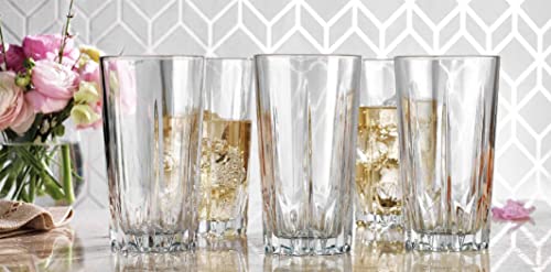 Glaver's Classic Drinking Glasses Set Of 4 Old Fashioned Highball Glass Cups 15 Oz, Diamond Cut Glass For Bar Glasses, Water, Beer, Juice, Cocktails