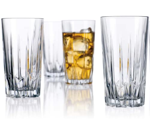 Glaver's Classic Drinking Glasses Set Of 4 Old Fashioned Highball Glass Cups 15 Oz, Diamond Cut Glass For Bar Glasses, Water, Beer, Juice, Cocktails