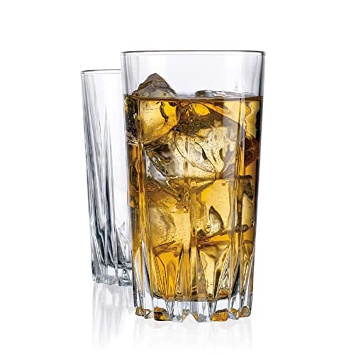 Glaver's Classic Drinking Glasses Set Of 4 Old Fashioned Highball Glass Cups 15 Oz, Diamond Cut Glass For Bar Glasses, Water, Beer, Juice, Cocktails