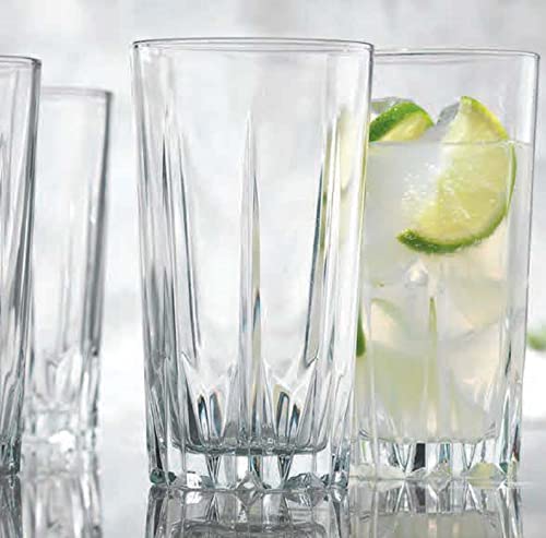 Glaver's Classic Drinking Glasses Set Of 4 Old Fashioned Highball Glass Cups 15 Oz, Diamond Cut Glass For Bar Glasses, Water, Beer, Juice, Cocktails