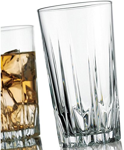 Glaver's Classic Drinking Glasses Set Of 4 Old Fashioned Highball Glass Cups 15 Oz, Diamond Cut Glass For Bar Glasses, Water, Beer, Juice, Cocktails