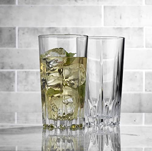 Glaver's Classic Drinking Glasses Set Of 4 Old Fashioned Highball Glass Cups 15 Oz, Diamond Cut Glass For Bar Glasses, Water, Beer, Juice, Cocktails