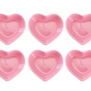 WHJY Pink Love Heart Shaped Ceramic Side Dish Bowl, Contemporary Porcelain Side Dishes Bowl, Seasoning Dishes Soy Dipping Sauce Dishes for Wedding Birthday Party- Set of 6