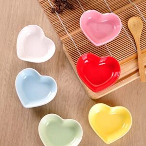 WHJY Pink Love Heart Shaped Ceramic Side Dish Bowl, Contemporary Porcelain Side Dishes Bowl, Seasoning Dishes Soy Dipping Sauce Dishes for Wedding Birthday Party- Set of 6