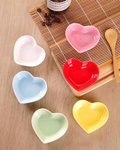 WHJY Pink Love Heart Shaped Ceramic Side Dish Bowl, Contemporary Porcelain Side Dishes Bowl, Seasoning Dishes Soy Dipping Sauce Dishes for Wedding Birthday Party- Set of 6