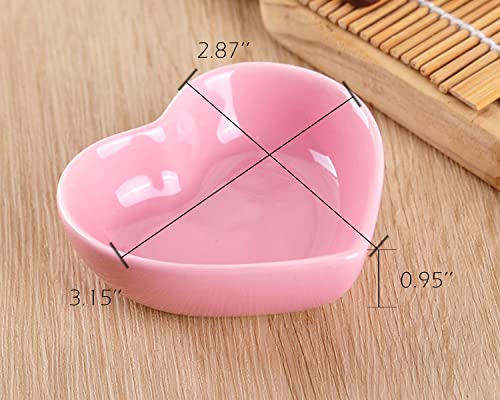 WHJY Pink Love Heart Shaped Ceramic Side Dish Bowl, Contemporary Porcelain Side Dishes Bowl, Seasoning Dishes Soy Dipping Sauce Dishes for Wedding Birthday Party- Set of 6