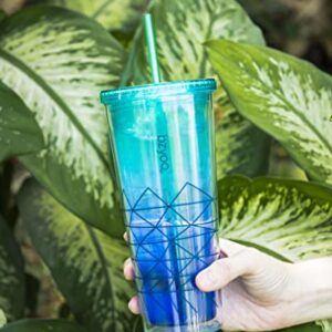 bzyoo SIP 24oz (710ml) Double Wall Plastic Tumbler with Lid and Straw Cold Drink Travel Mug Party Reusable Cup For Office Outdoor Dining Gift For Him & Her (Blue & Green)