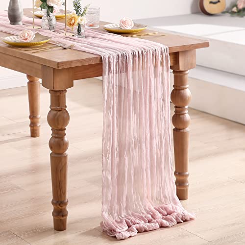 Serwalin Cheesecloth Table Runner 13ft x 35" Gauze Table Runner for Wedding Reception Bridal Shower Baby Shower,Long Pink Table Runner 157” x 35”Rustic Boho Party Table Decor