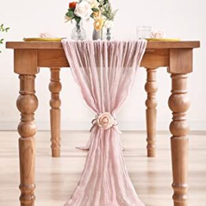 Serwalin Cheesecloth Table Runner 13ft x 35" Gauze Table Runner for Wedding Reception Bridal Shower Baby Shower,Long Pink Table Runner 157” x 35”Rustic Boho Party Table Decor