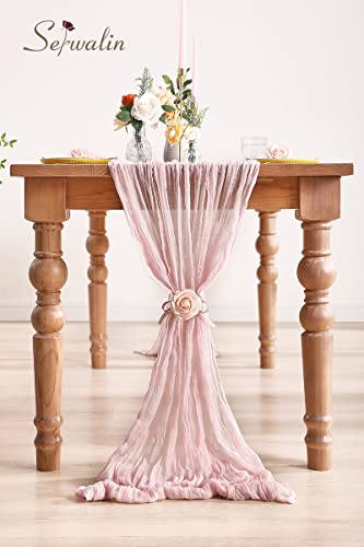 Serwalin Cheesecloth Table Runner 13ft x 35" Gauze Table Runner for Wedding Reception Bridal Shower Baby Shower,Long Pink Table Runner 157” x 35”Rustic Boho Party Table Decor