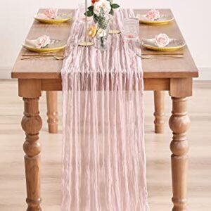 Serwalin Cheesecloth Table Runner 13ft x 35" Gauze Table Runner for Wedding Reception Bridal Shower Baby Shower,Long Pink Table Runner 157” x 35”Rustic Boho Party Table Decor