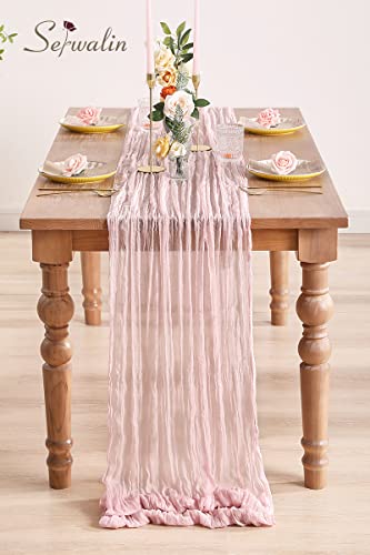 Serwalin Cheesecloth Table Runner 13ft x 35" Gauze Table Runner for Wedding Reception Bridal Shower Baby Shower,Long Pink Table Runner 157” x 35”Rustic Boho Party Table Decor