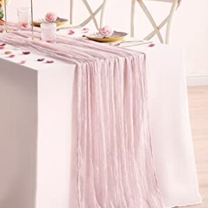 Serwalin Cheesecloth Table Runner 13ft x 35" Gauze Table Runner for Wedding Reception Bridal Shower Baby Shower,Long Pink Table Runner 157” x 35”Rustic Boho Party Table Decor