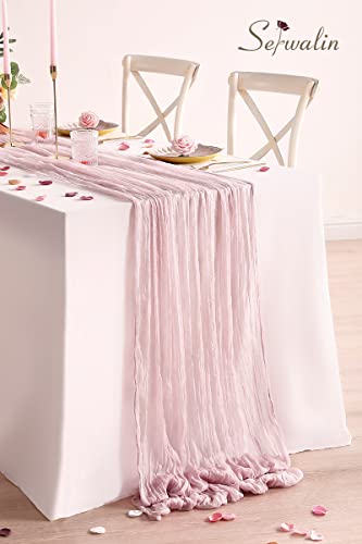 Serwalin Cheesecloth Table Runner 13ft x 35" Gauze Table Runner for Wedding Reception Bridal Shower Baby Shower,Long Pink Table Runner 157” x 35”Rustic Boho Party Table Decor