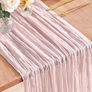 Serwalin Cheesecloth Table Runner 13ft x 35" Gauze Table Runner for Wedding Reception Bridal Shower Baby Shower,Long Pink Table Runner 157” x 35”Rustic Boho Party Table Decor