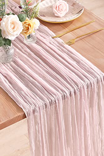 Serwalin Cheesecloth Table Runner 13ft x 35" Gauze Table Runner for Wedding Reception Bridal Shower Baby Shower,Long Pink Table Runner 157” x 35”Rustic Boho Party Table Decor