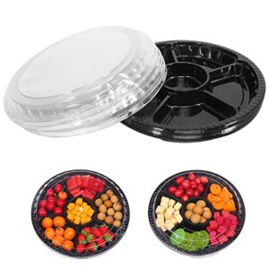 10 pcs round plastic appetizer tray with lid divided serving tray, disposable food storage containers, plastic tray storage, kids snack, fruit platter vegetable trays for party and buffet