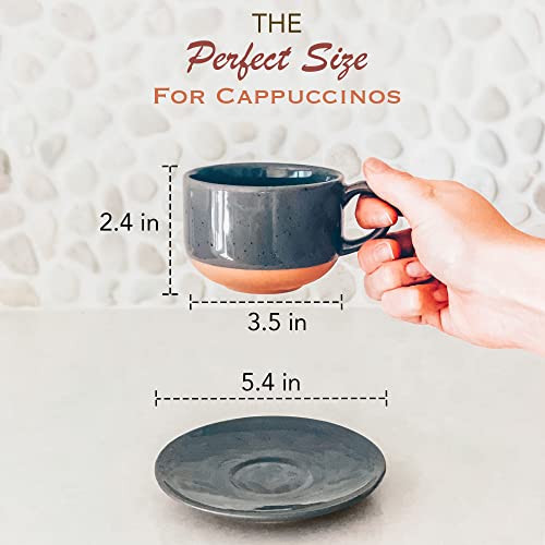 Mora Ceramics 8oz Cappuccino Mug Set of 4 - Ceramic Coffee Cups with Saucers - Microwave and Dishwasher Safe, Perfect For Tea, Espresso, Latte - Porcelain Mugs for Kitchen or Cafe - Assorted Neutrals