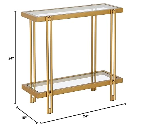 Henn&Hart 24" Wide Rectangular Side Table in Brass, Table for Living Room, Bedroom