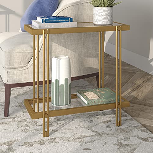 Henn&Hart 24" Wide Rectangular Side Table in Brass, Table for Living Room, Bedroom