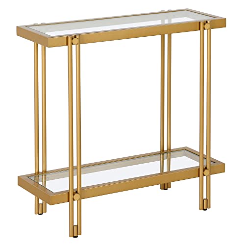 Henn&Hart 24" Wide Rectangular Side Table in Brass, Table for Living Room, Bedroom