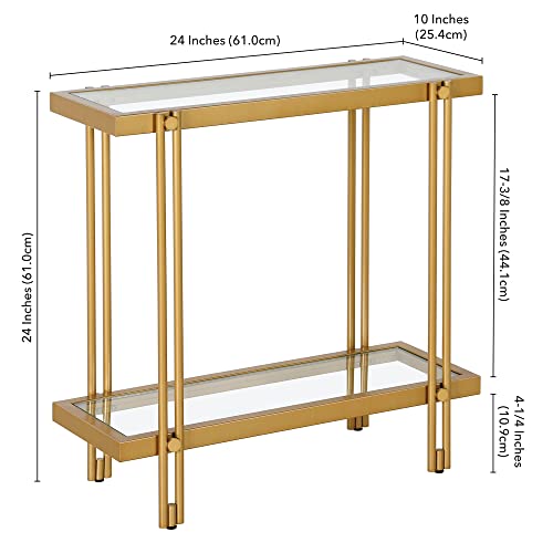 Henn&Hart 24" Wide Rectangular Side Table in Brass, Table for Living Room, Bedroom