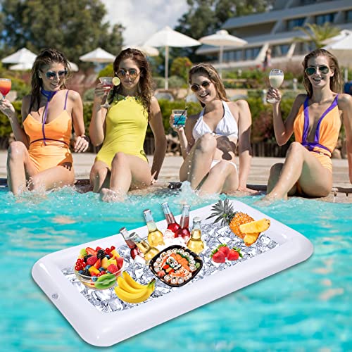 Jxzdle 4 Pack Inflatable Ice Serving Bar Pool Party Buffet Drink Cooler Floating Ice Tray Food Drink Containers for Summer Parties with Inflatorce