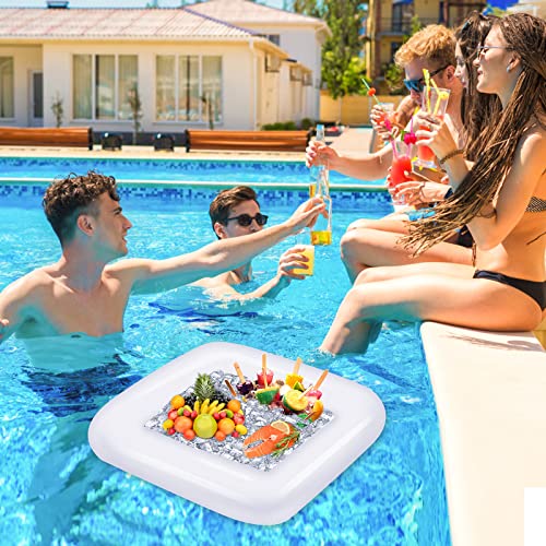 Jxzdle 4 Pack Inflatable Ice Serving Bar Pool Party Buffet Drink Cooler Floating Ice Tray Food Drink Containers for Summer Parties with Inflatorce