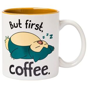 silver buffalo pokemon snorlax but first coffee ceramic mug, 20 ounces