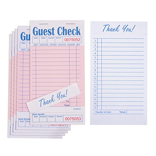 DGBDPACK Guest Check Pads EP-3632-1 (10 Pads), Total 500 Pink Waitress Notepad, Server Order Pads