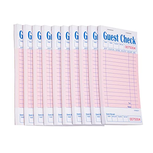 DGBDPACK Guest Check Pads EP-3632-1 (10 Pads), Total 500 Pink Waitress Notepad, Server Order Pads