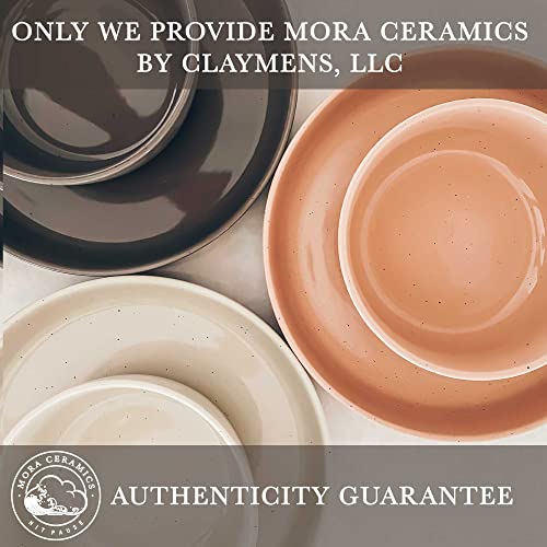 Mora Ceramic Flat Pasta Bowl Set of 4-35oz, Microwave Safe Plate with High Edge - Modern Porcelain Dinnerware for Kitchen and Eating, Large Wide Bowls/Plates for Serving Dinner, Salad, etc- Neutrals