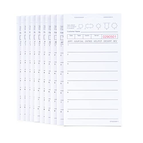 DGBDPACK Guest Check Pads EP-3616WP-1 (10 Pads), Total 500 Sheets White Waitress Notepad, Server Order Pads for Restaurant