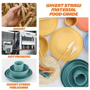 KAMJUNTAR Wheat Straw Dinnerware Sets For 6(72pcs), Unbreakable Microwave Safe Reusable Wheat Straw Plates and Bowls Sets Eco Friendly,Dishwasher Safe,Wheat Straw Plates,Wheat Straw Bowls