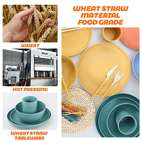 KAMJUNTAR Wheat Straw Dinnerware Sets For 6(72pcs), Unbreakable Microwave Safe Reusable Wheat Straw Plates and Bowls Sets Eco Friendly,Dishwasher Safe,Wheat Straw Plates,Wheat Straw Bowls